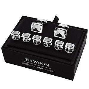 Cufflinks and Studs for Men-Fashion Mens Grey Stone Cufflinks and Tuxedo Shirt Studs Set for Regular Weeding Business Accessories