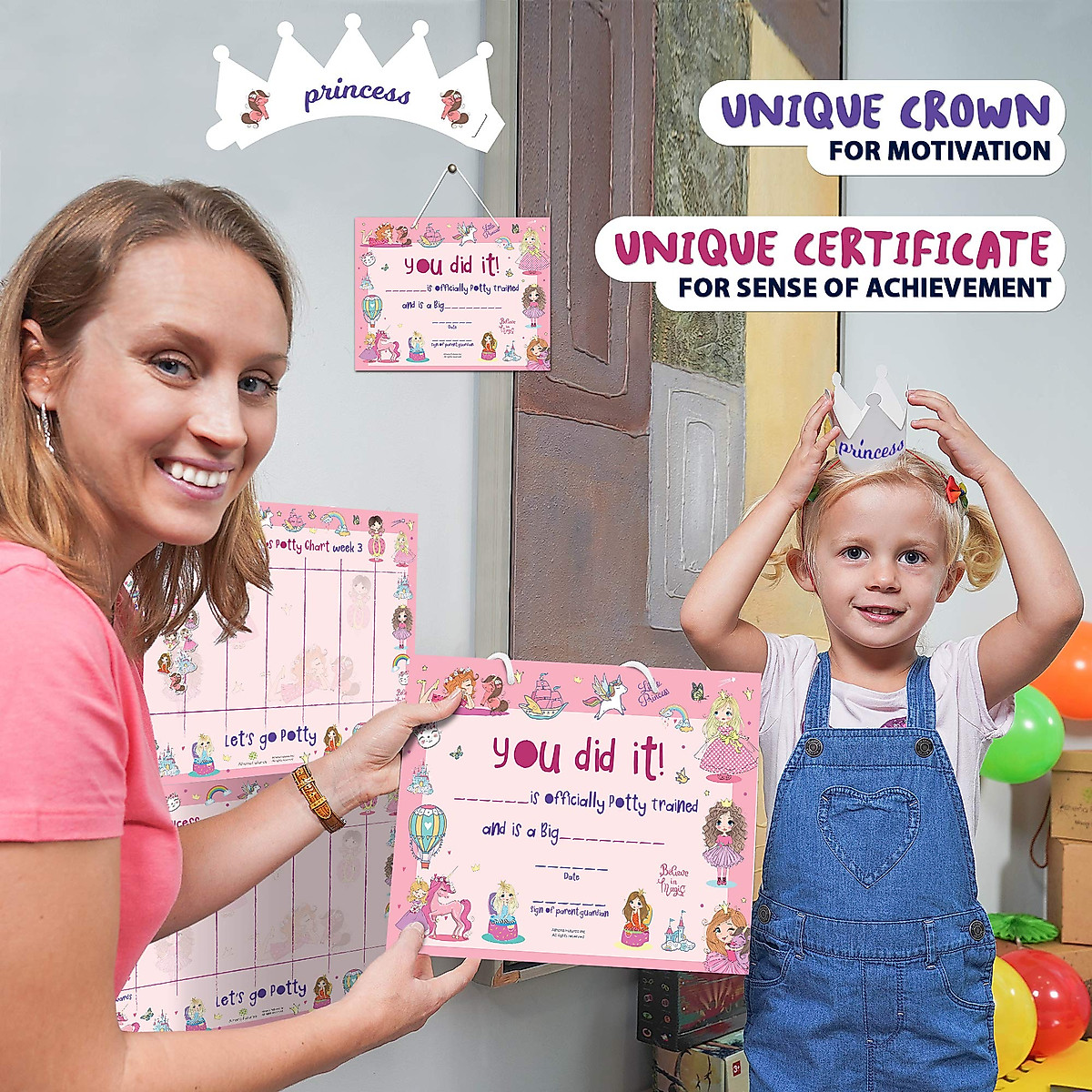 ATHENA FUTURES Potty Training Chart for Toddler, Girls, Sticker Chart for Potty Training, 4 Week Reward Chart, Certificate, Instruction Booklet, Reward Sticker Chart - Princess Design
