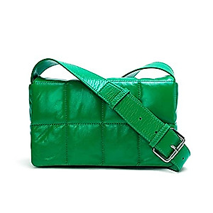 EvaLuLu Genuine Leather Crossbody Bag for Womens Quilted Shoulder Handbag (Green Leather)