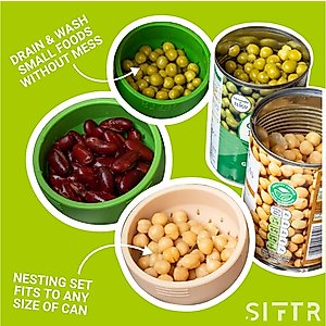 SIFTR (PINK) Nesting Can Strainer Mini Colander Set - Space Saving Small Colanders and Strainers - Multi Use Kitchen Gadget - Silicone Can Strainer