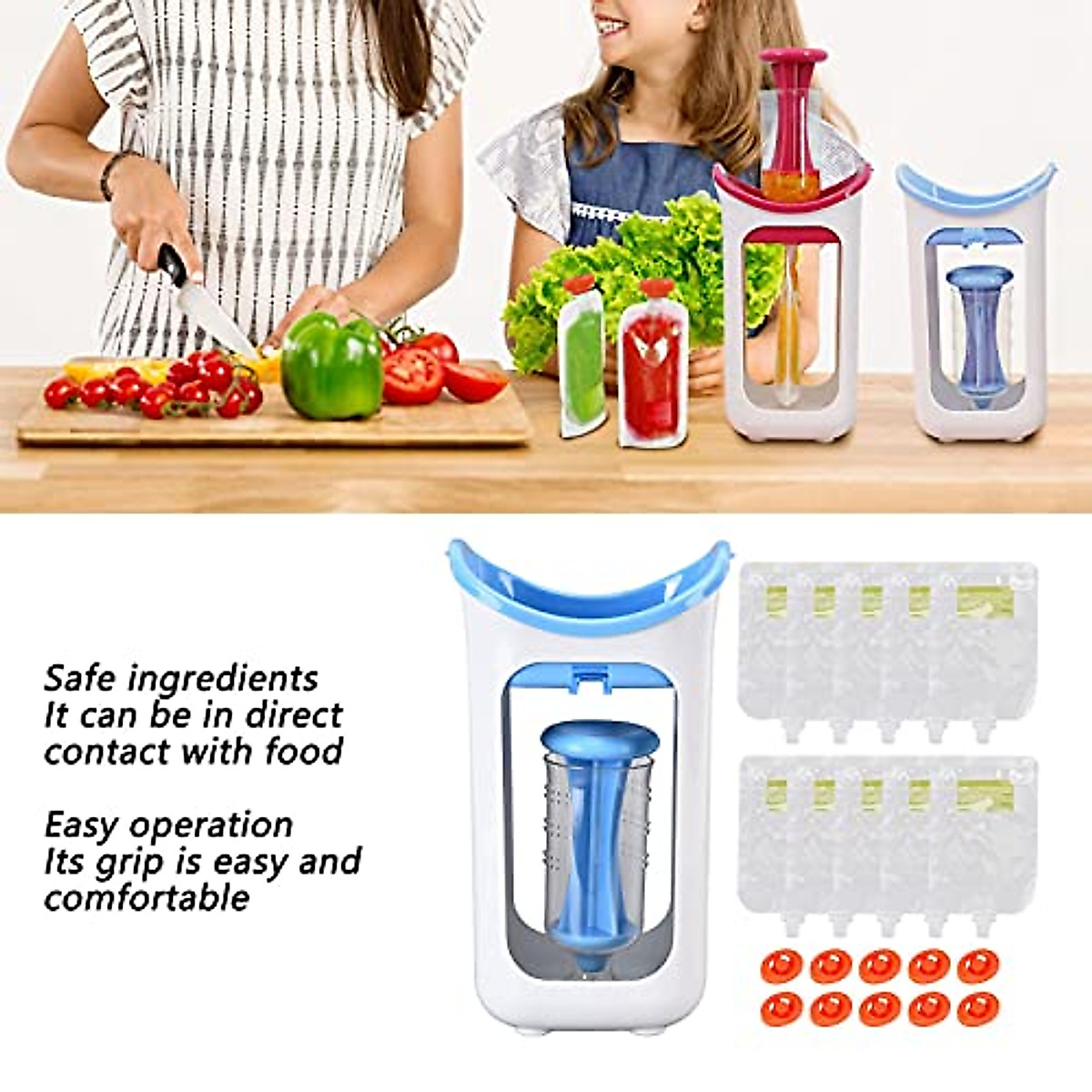 BORDSTRACT Reusable Baby Food Pouch Filler, BPA Free Pouch Filling Station for semi Solid Food for Babies and Toddlers, for Homemade Organic Baby Toddlers Kids Food (Blue)