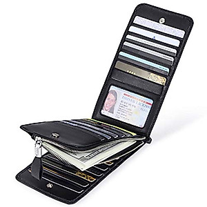 Huztencor Women's Credit Card Holder RFID Blocking Leather Multi Card Organizer Wallet Slim Long Zipper Bi-fold Business Card Case Clutch Wallet with ID Window Black (FBA)