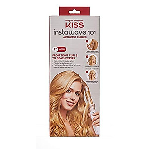 KISS Instawave 101 Automatic Rotating Curling Iron, 1 Inch Pearl Ceramic Tourmaline Barrel Heats Up to 400°, 2 Directional Spinner, Rose Gold Finish, 1.07 Lbs.