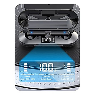 pstuiky Wireless Bluetooth Headset Binaural Digital Display Ultra-Thin Sport Music Stereo Portable Bluetooth Headset Ipx5 Waterproof Headphones 2023 (Black)