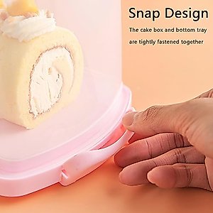 Oidium Cake Carrier with Lid and Handle,Rectangular Bread Storage with 2 Handles,Bread Container Size 13.8x5.9x5 In, BPA-Free，cake container for Transport Toast, Bread, Cake (Pink)
