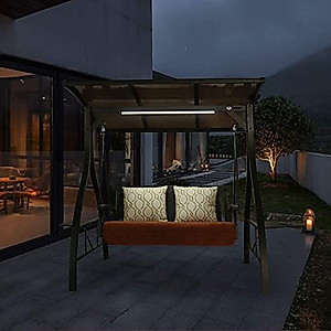 Ulax Furniture 2-Seat Outdoor Patio Swing Chair, Porch Swing Glider Chair with Convertible Canopy, Solar LED Light and Sunbrella Pillows for Poolside, Garden, Balcony, Backyard