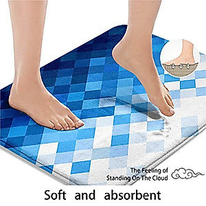 Geometric Blue Grid Triangle Abstract Bathroom Sets with Shower Curtain and Rugs and Accessories, Contemporary Blue Shower Curtain Sets, Blue Shower Curtains for Bathroom,Blue Bathroom Decor 4 Pcs