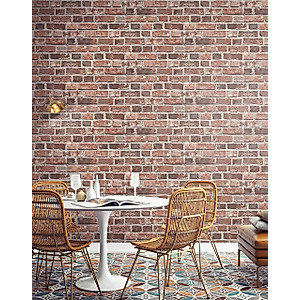 NextWall Distressed Faux Brick Peel and Stick Wallpaper (Red)