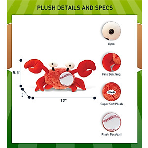 DolliBu Red Crab Stuffed Animal with Baseball Plush - Soft Huggable Red Crab, Adorable Playtime Plush Toy, Super Soft Plush Doll Animal Toy for Kids and Adults - 12 Inches