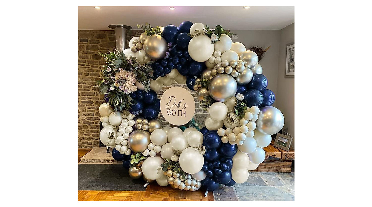 Navy Blue Gold White Balloon Garland Arch Kit for Parties