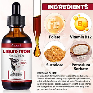 Liquid Iron Supplements for Dogs,LiquiI Iron with Vitamin C and B12,Supports Anemia, Low Enery Levels and Lethargy,Promotes Blood Health, Helps with Formation of Red Blood Cell