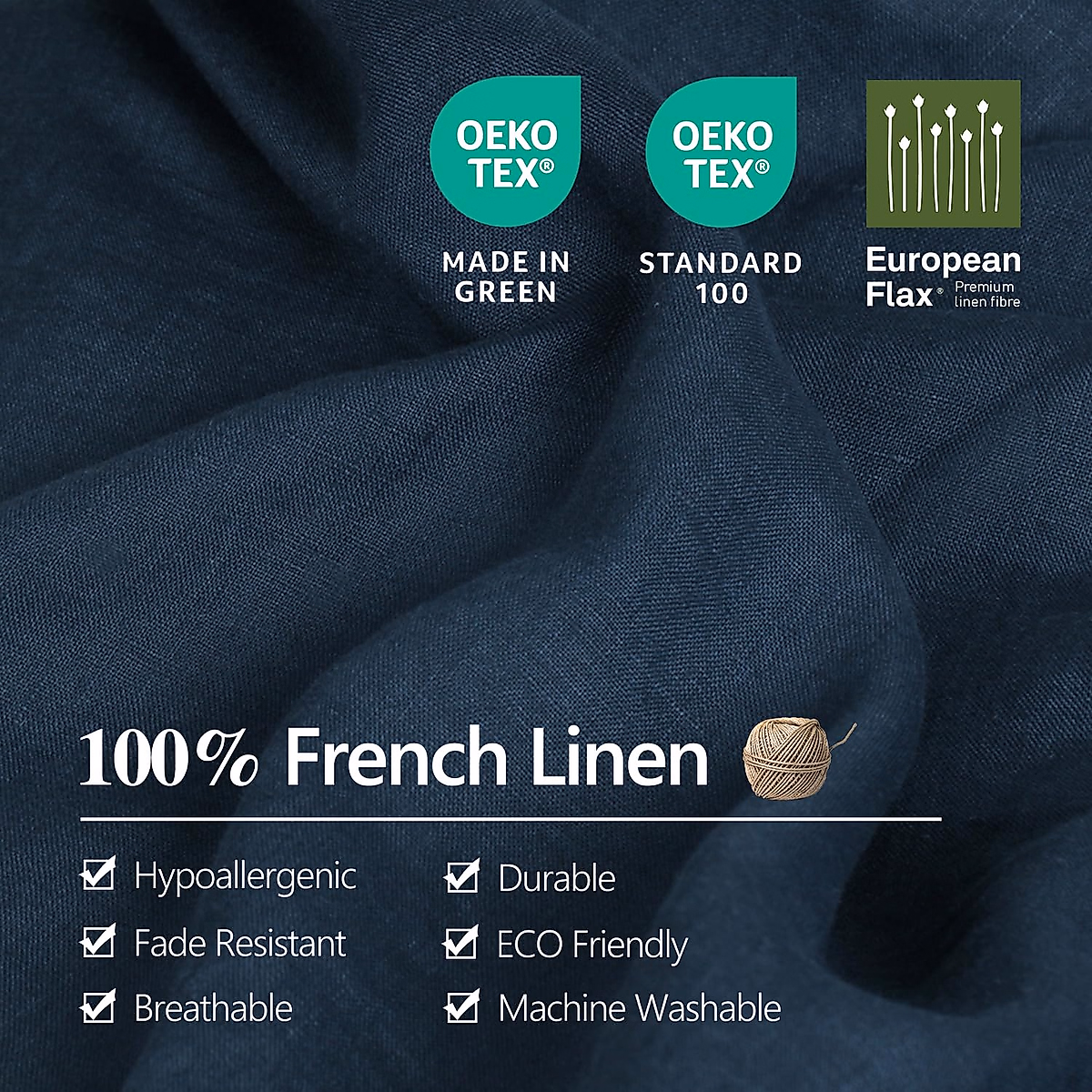 S VICTORY SYMBOL 100% Organic Linen Duvet Cover Set Queen Size,Natural French Linen Bedding Set with Stone Washed,Comforter Cover with Button Closure(Navy) Soft,Breathable