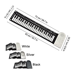 Roll Up Piano,49 Keys Electric Piano Keyboard,Portable Keyboard Piano,Keyboard Piano for Beginners(Silver)