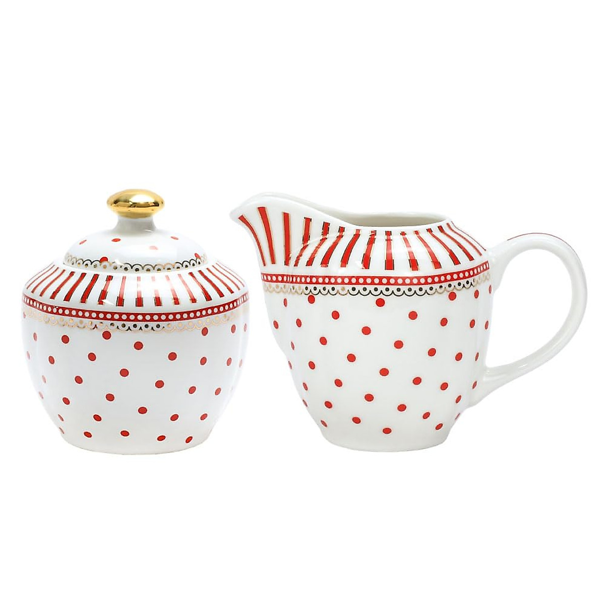 RockTrend Stripe Polka Dot Ceramic Coffee Serving Set Creamer and Sugar Bowl Set