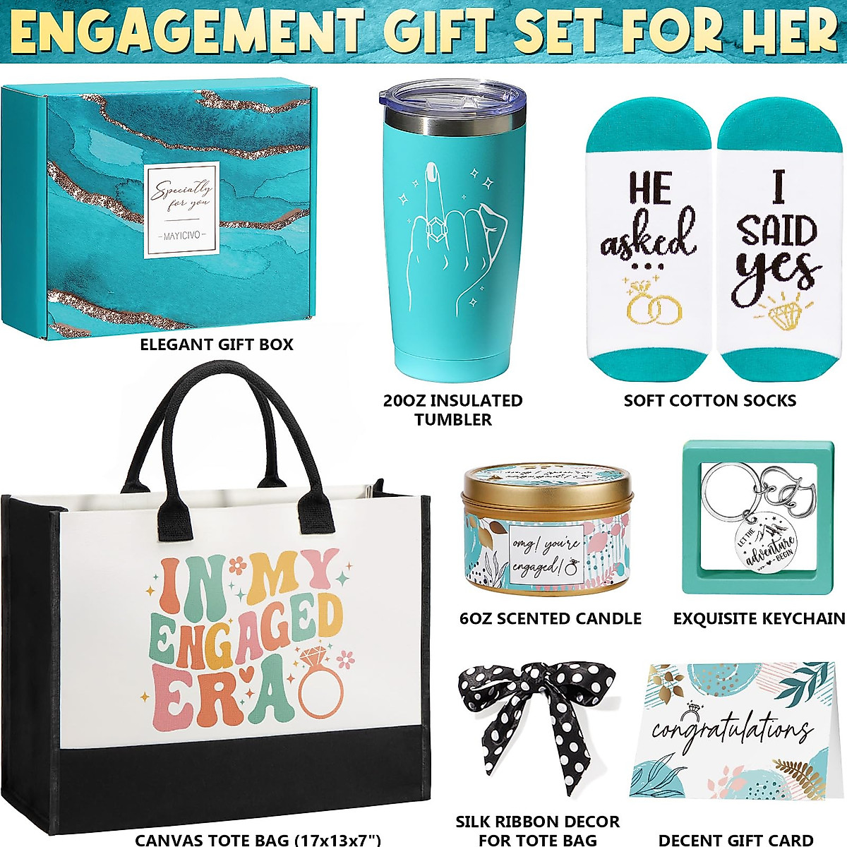 Engagement Gifts for Her Women, Bridal Shower Gifts for Bride to Be, Bachelorette Gifts for Bride Future Mrs, Fiance Gifts for Women Newly Engaged Gifts Engagement Party Gift Basket w/Canvas Tote Bag