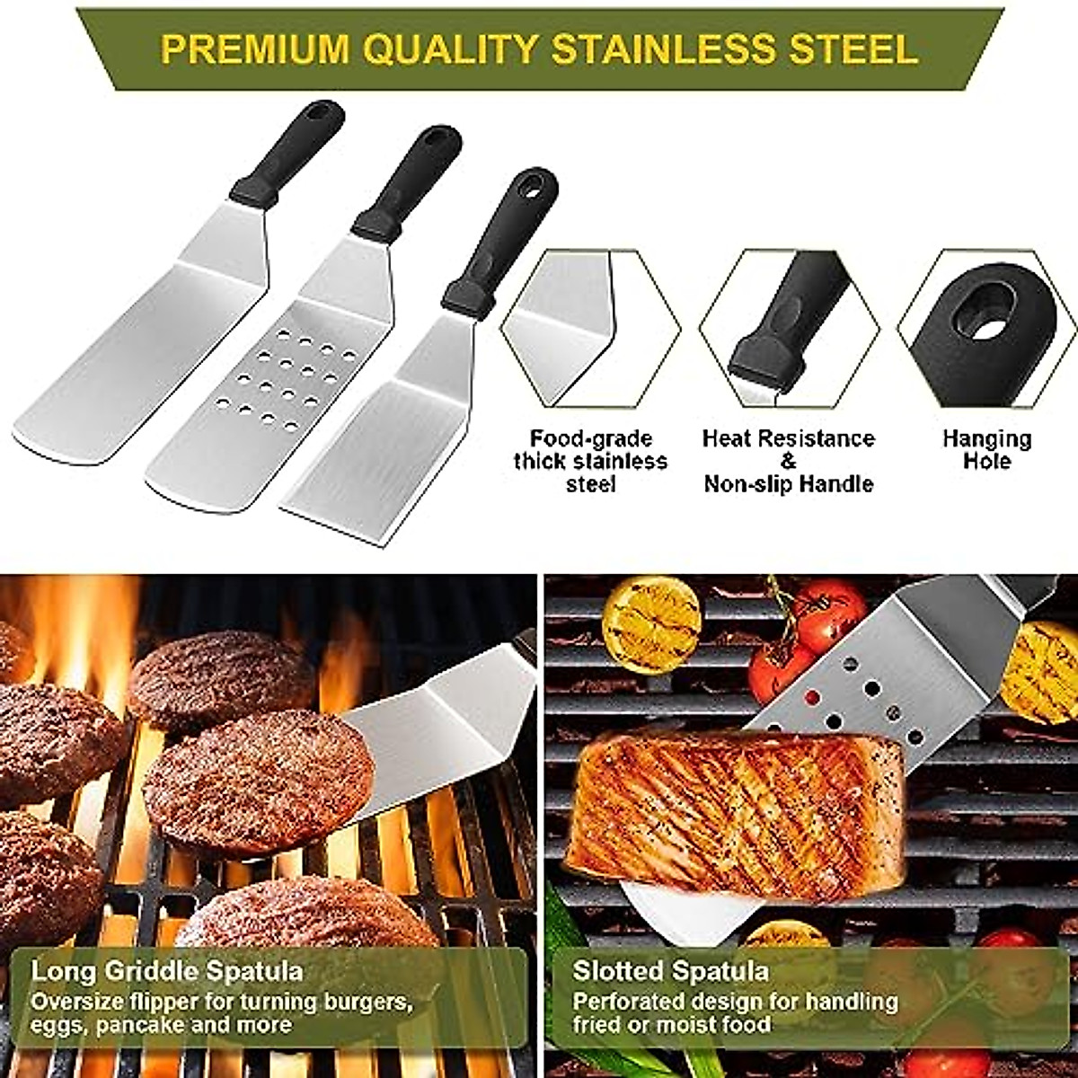 Griddle Accessories Kit, 16pcs Flat Top Grill Griddle Tools Set for Blackstone and Camp Chef, Professional Grill Spatula Set with Basting Cover, Spatula, Scraper, Tongs for Outdoor BBQ and Camping