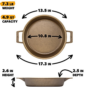 Stargazer 13.5-Inch Cast Iron Braiser Pan | 4.9-Quart, Made in USA, Seasoned, Premium Braising Pan, Shallow Braiser Pans, Smooth Nonstick Finish for Oven Roasting, Frying, Open Fire Cooking