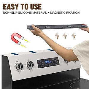 KILOW Dreacompy Kitchen Stove Top Shelf, Magnetic Installation Stovetop Oven Organization Shelf, 30 Inch Silicone Material, Easy to Clean, Spice Storage Organizer (Grey)