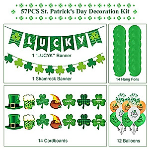 St. Patrick’s Day Banner Party Decorations - 57Pcs Shamrock Garland St Patrick’s Day Decorations Irish Party Decor Spring Holiday Accessory Wall Decorations with Lucky Banner