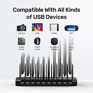 Unitek USB Charging Station, 10 USB Fast Ports Charge Docking Station and Adjustable Dividers, Multi Device Charger Organizer Compatible with iPad, iPhone, Tablet and Cell Phone