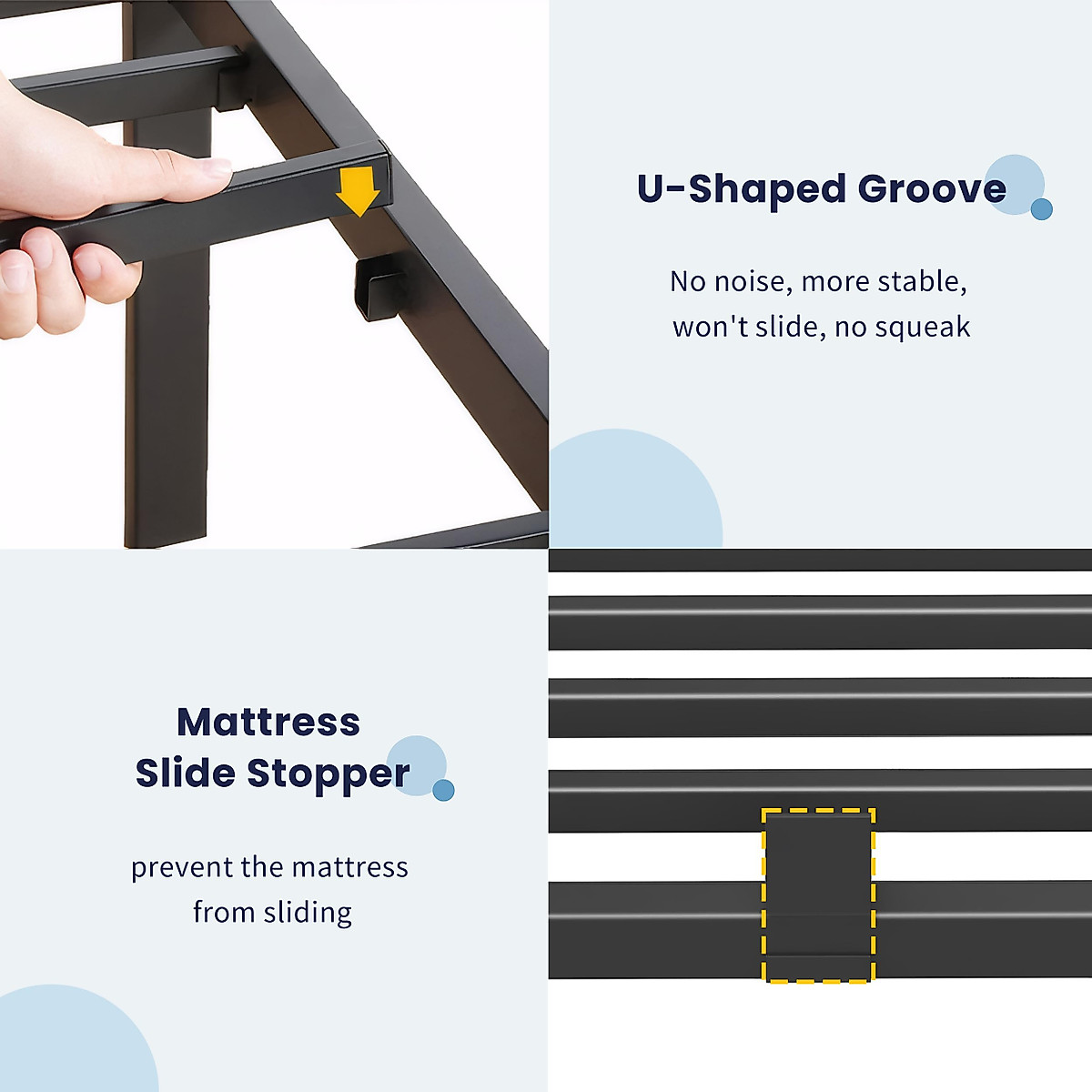 Superay California King Bed Frame with Mattress Slide Stopper, 14 Inch Metal Platform Bed Frame, Heavy Duty Tall Bed Frame No Box Spring Needed with Large Storage Space, Easy Assembly, Noise Free