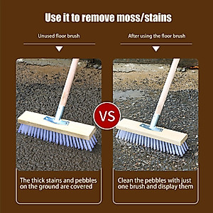 Floor Scrubbing Brush, Stainless Steel Wire Broom Deck Scrub Brush with Long Handle, Scrub Broom Stainless Steel, Stiff Bristle Scrubber Brush with Long Handle for Bathroom, Kitchen, Tile Floors