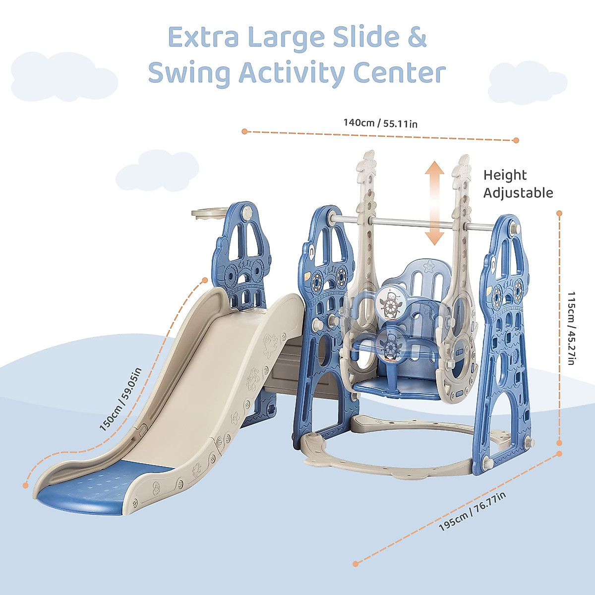 4 in 1 Toddler Slide and Swing Set, Kid Slide for Toddlers Age 1-2, Baby Slide with Basketball Hoop, Indoor Outdoor Slide Toddler Playset Toddler Playground– Blue