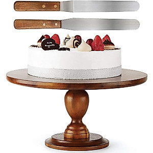 Tidita 13" Acacia Cake Stand Rustic – Cake Stands Wooden with 2 Icing Spatulas - Wedding and Birthday Cake Pedestal for Dessert Table - Cupcake Stand at Parties, Weddings, Restaurants ( Acacia Wood)