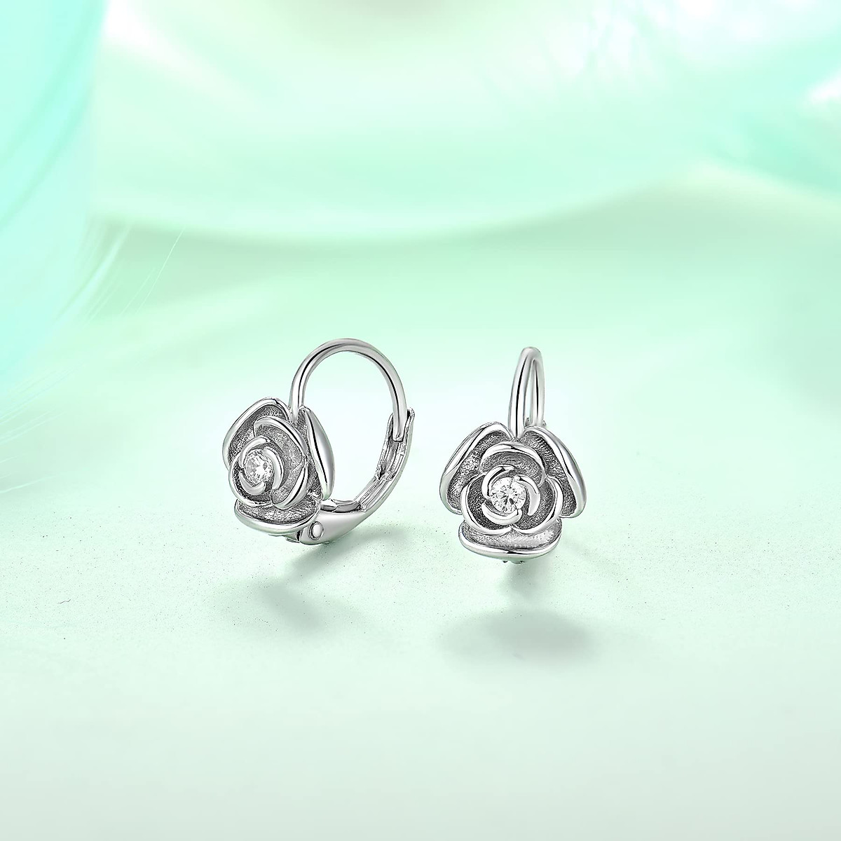Starchenie Rose Leverback Earrings for Women 925 Sterling Silver Hypoallergenic Jewelry White Gold