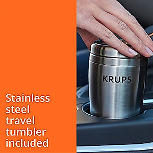KRUPS Simply Brew to Go Single Serve Drip Coffee Maker with Travel Tumbler Included, 12 fluid ounces, Silver and Black