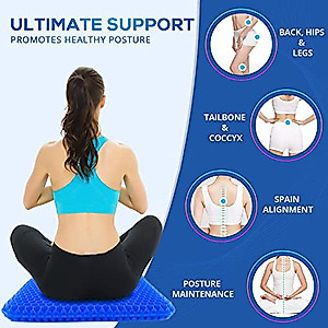 Gel Seat Cushion - 1.65inch Double Thick Egg Seat Cushion with Non-slip Cover - Coccyx Cushion for Back & Sciatica Pain - Office chair Car Seat Cushion - Honeycomb Breathable Design, Durable, Portable