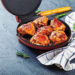 Courant Pizza Maker 12 inch Pizzas Machine, Newly improved Cool-touch Handle Non-Stick plates Pizza oven & Calzone Maker, Electric Countertop Oven for Home or School, 12” Indoor Grill/Griddle, Red