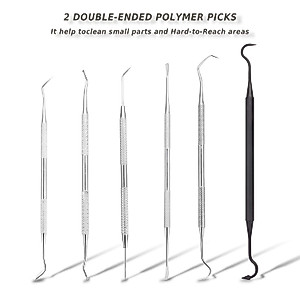 EAmber Gun Cleaning Brushes Picks Kit Set Brass Copper Steel Nylon Stainless Steel Ploymer Pick Set Bristle Brushes (Stainless-Steel)