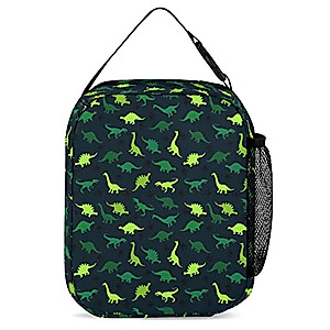 Mrokouay Custom Green Dinosaur School Backpack Set 3 IN 1 Personalized Add Your Name Backpack with Insulated Lunch Bag Pencil Case, Customized Lightweight Kids Bookbag Girls Boys Casual Daypack