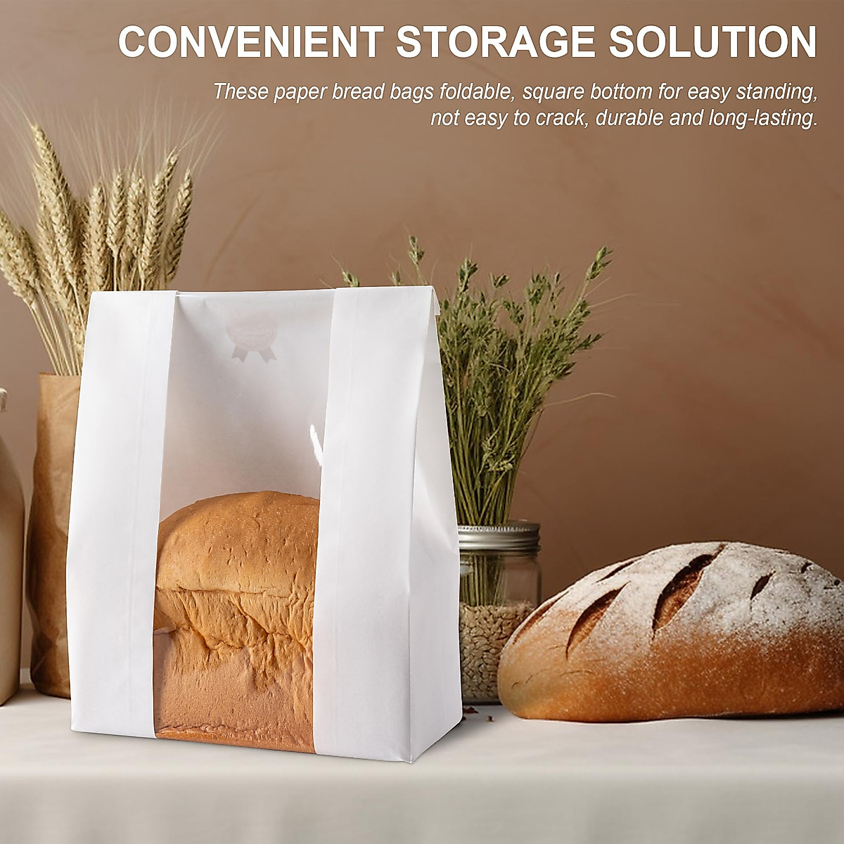25PCS Paper Bread Bags-White, Sourdough Bread Bags for Homemade Bread, Large Bakery Bags with Window Includes 25PCS Label Seal Stickers for Homemade Bread Storage(13.7x8.3x3.5 inch)