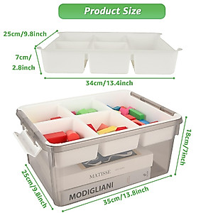 ACXFOND 1PCS Plastic Storage Box with Removable Tray Grey Craft Organizers and Storage 17 QT Storage Containers for Arts and Crafts Supplies, Lego, Stationery, Kids Building Blocks, Sewing Kit