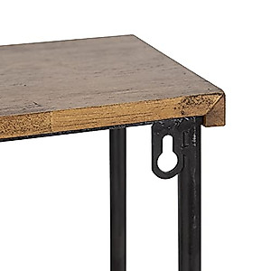 Kate and Laurel Oddell Farmhouse Wall Shelf with Hooks, 24 x 6 x 15, Rustic Brown, Modern Decorative Two-Tier Shelf