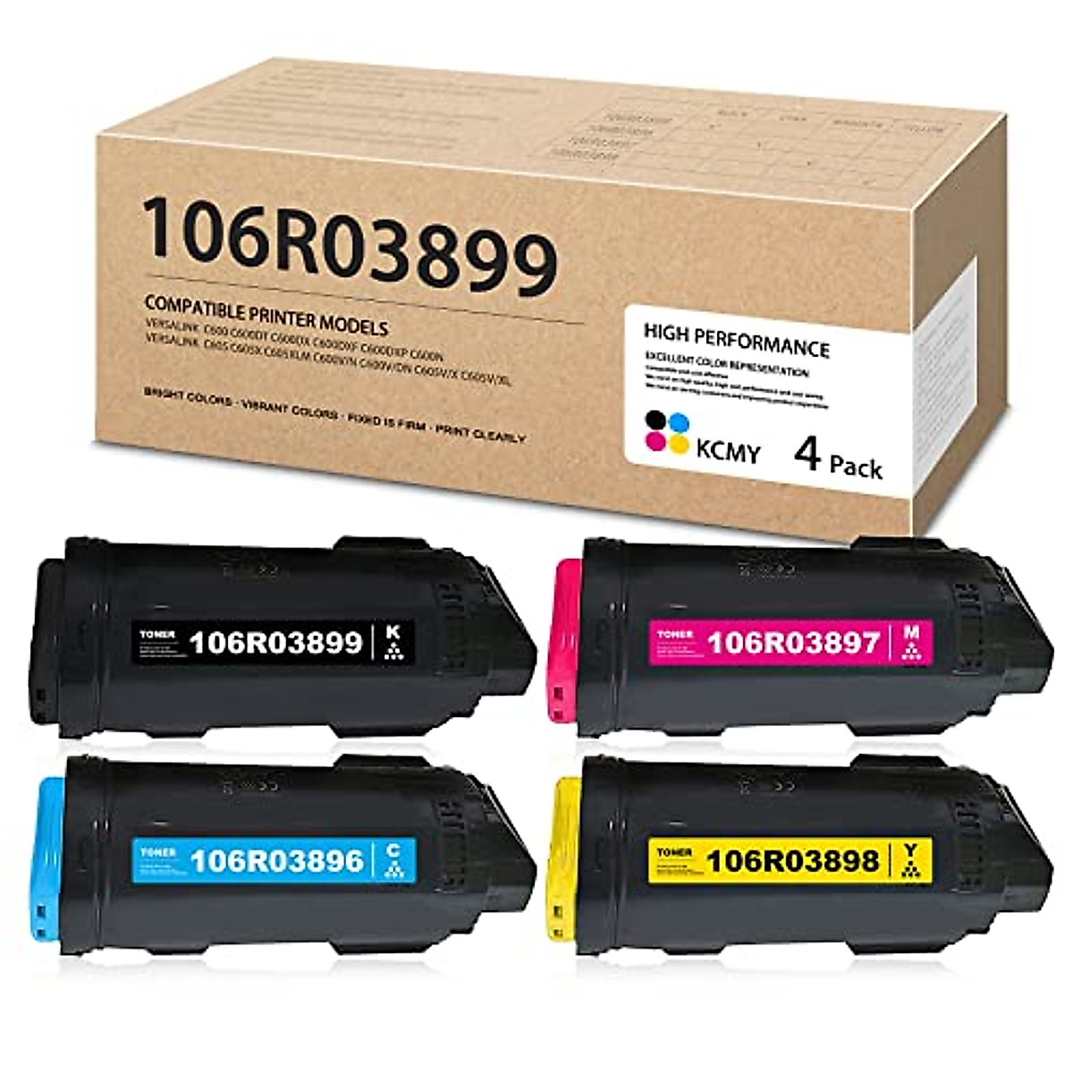 DOPHEN C600/C605 4-Pack 106R03899 106R03896 106R03897 106R03898 Standard Capacity Toner Cartridge Set Replacement for Xerox C600 C600N C600DT C600DX C605 C605X C605XLM Printers (BK+C+M+Y)