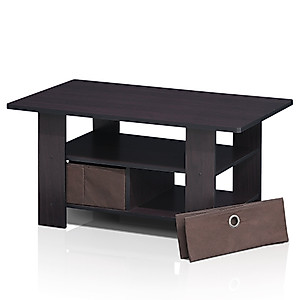 Furinno Andrey Coffee Table with Bin Drawer, Dark Walnut