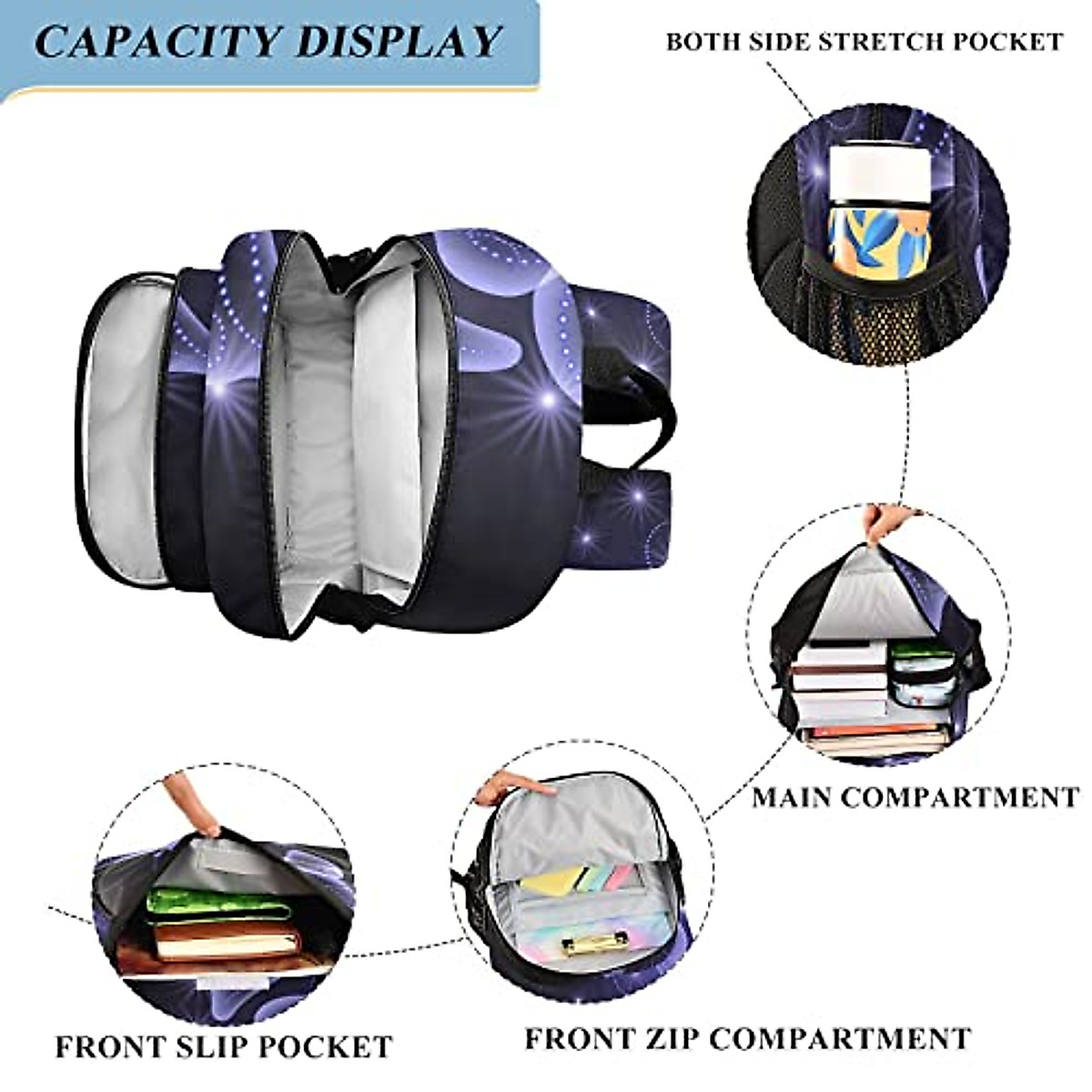 Glaphy Butterfly Blue Backpack School Bag Lightweight Laptop Backpack Student Travel Daypack with Reflective Stripes