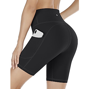 IUGA Biker Shorts Women 6"/8" Workout Shorts Womens with Pockets High Waisted Yoga Running Gym Spandex Compression Shorts Black