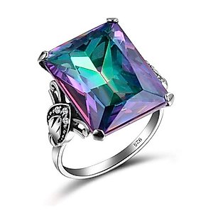 AZQ 925 Sterling Silver Fashion Natural Topaz Ring 5ct Square perfect cut Rainbow Topaz Gemstone Promise Rings CZ Eternity Engagement Wedding Band Ring for Women (US Code 8)