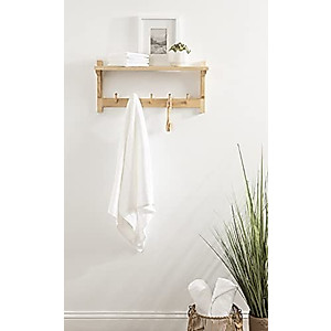 Kate and Laurel Meridien Shelf with Hooks, 24x8x12, Natural