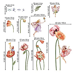 decalmile Poppy Flower Fairy Wall Stickers Floral Elf Wall Decals Baby Nursery Kids Room Living Room Wall Decor