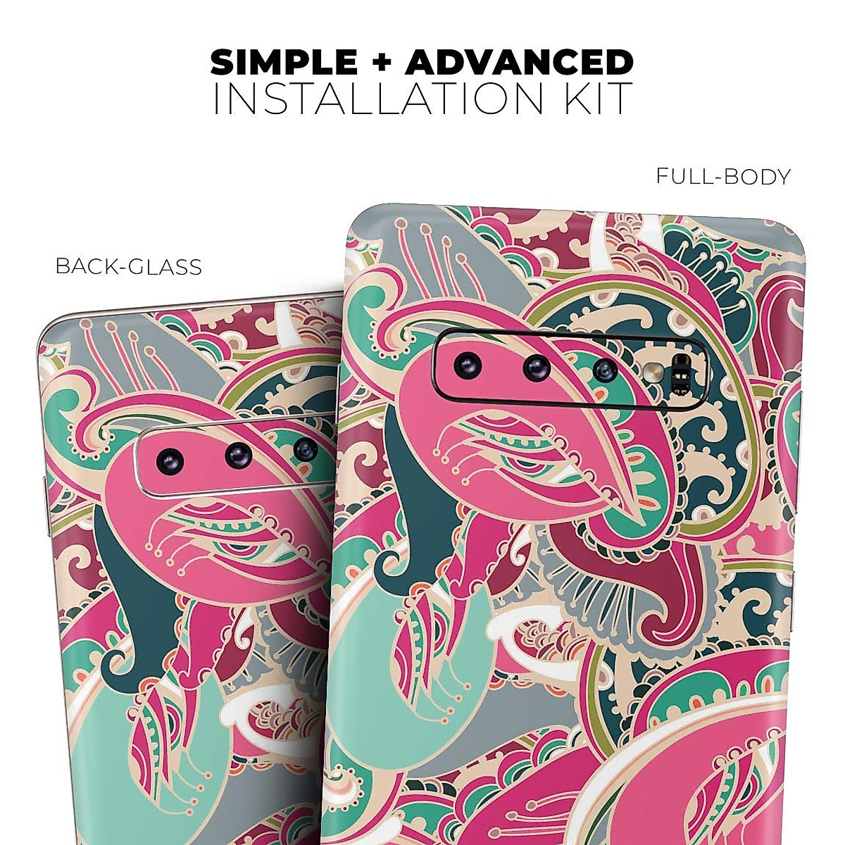 DesignSkinz Colorful Pink & Teal Seamless Paisley Protective Vinyl Decal Wrap Skin Cover Compatible with The Samsung Galaxy S20 (Screen Trim & Back Glass Skin)