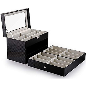 Nicunom 18 Slots Sunglasses Organizer Collector Eyeglasses Sunglass Glasses Storage Box Eyeglasses Eyewear Display Case with Drawer, Lockable, Black
