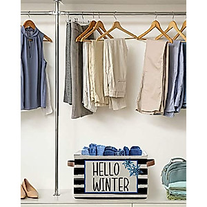 Large Storage Baskets Bins 2 Pack Hello Winter Snowflake Collapsible Storage Box Laundry Organizer for Closet Shelf Nursery Kids Bedroom Christmas Black Striped