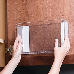 mDesign Plastic Adhesive Storage Organizer Container Bin for Kitchen Shelf, Countertop, Cabinet, or Pantry Organization - Space Saving for Sandwich Bag, Plastic Wrap, Linge Collection - 4 Pack - Clear