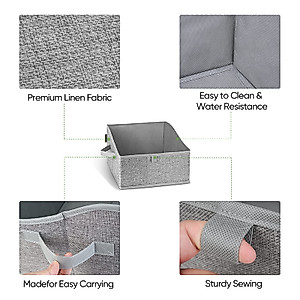BALEINE 3 Pack Closet Storage Bins for Shelves, Trapezoid Clothing Organizer with Handles, Foldable Linen Fabric Box Containers for Home Bedroom Office, Winter Gray Small
