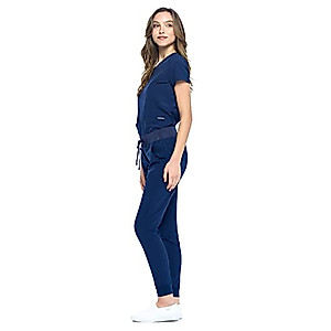 Dagacci Medical Uniform Women and Men Unisex 4-Way Stretch Jogger Scrub Set, Navy, M